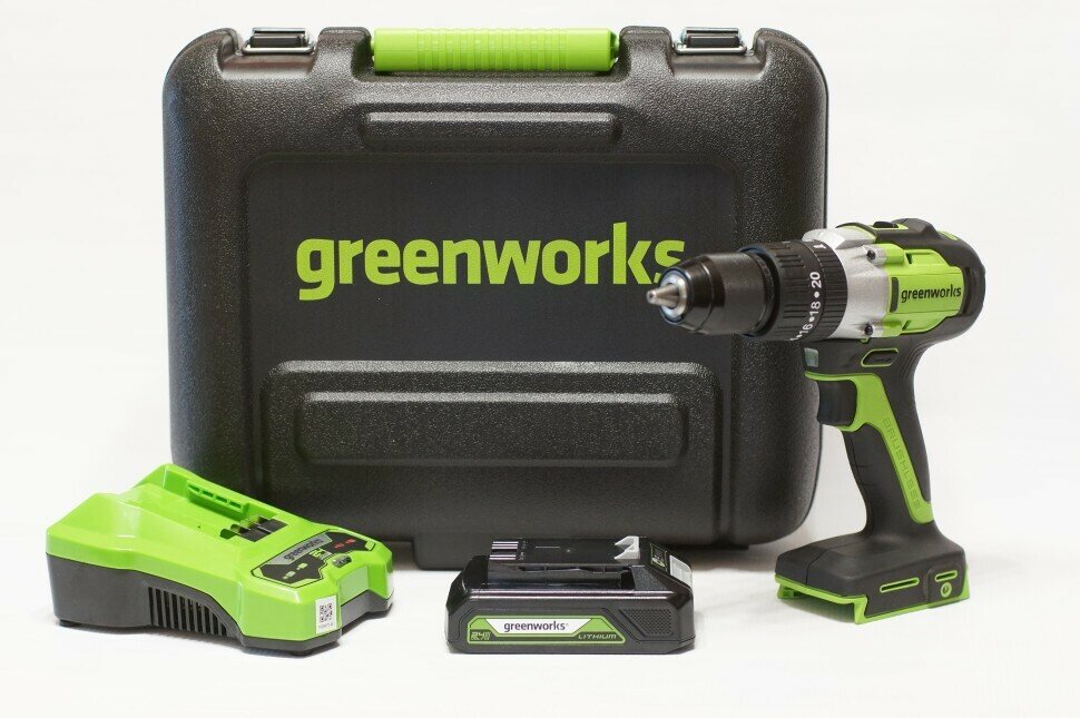 Дрель-шуруповерт Greenworks GD24DD60K2, 24V, 1хАКБ, кейс 3704107UA