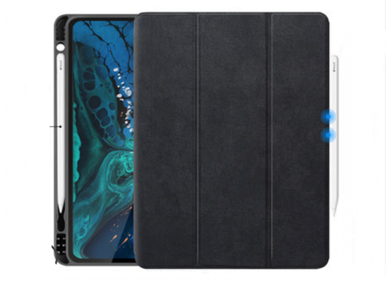 Чехол-обложка MyPads для iPad Pro 12.9 (2018) тонкий умный кожаный с крепежом для стилуса черный