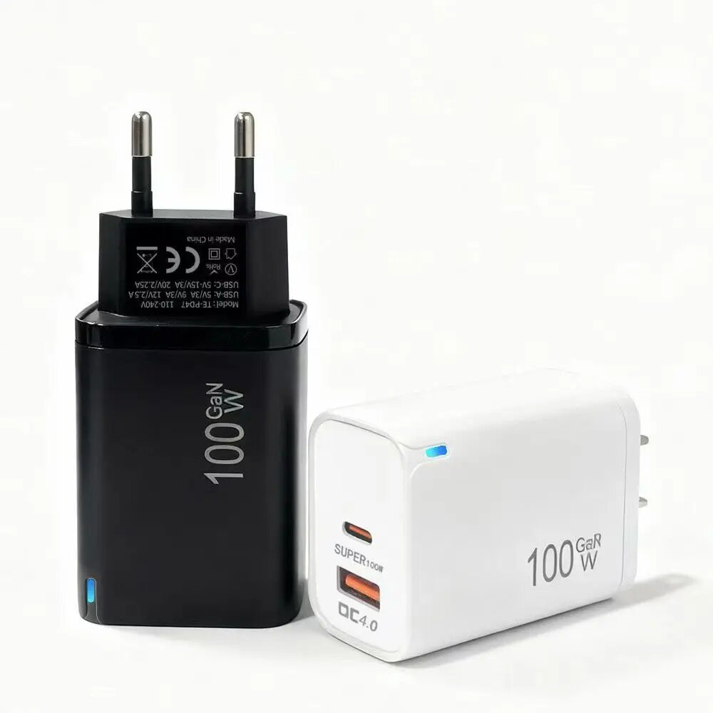 Зарядное устройство GaN 100W EU, USB-C + USB-A