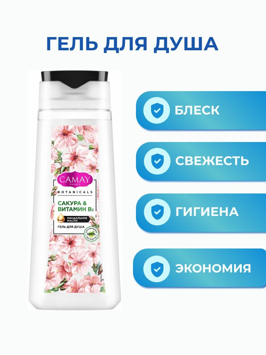 Гель для душа Camay Botanicals Японская сакура без парабенов 250 мл