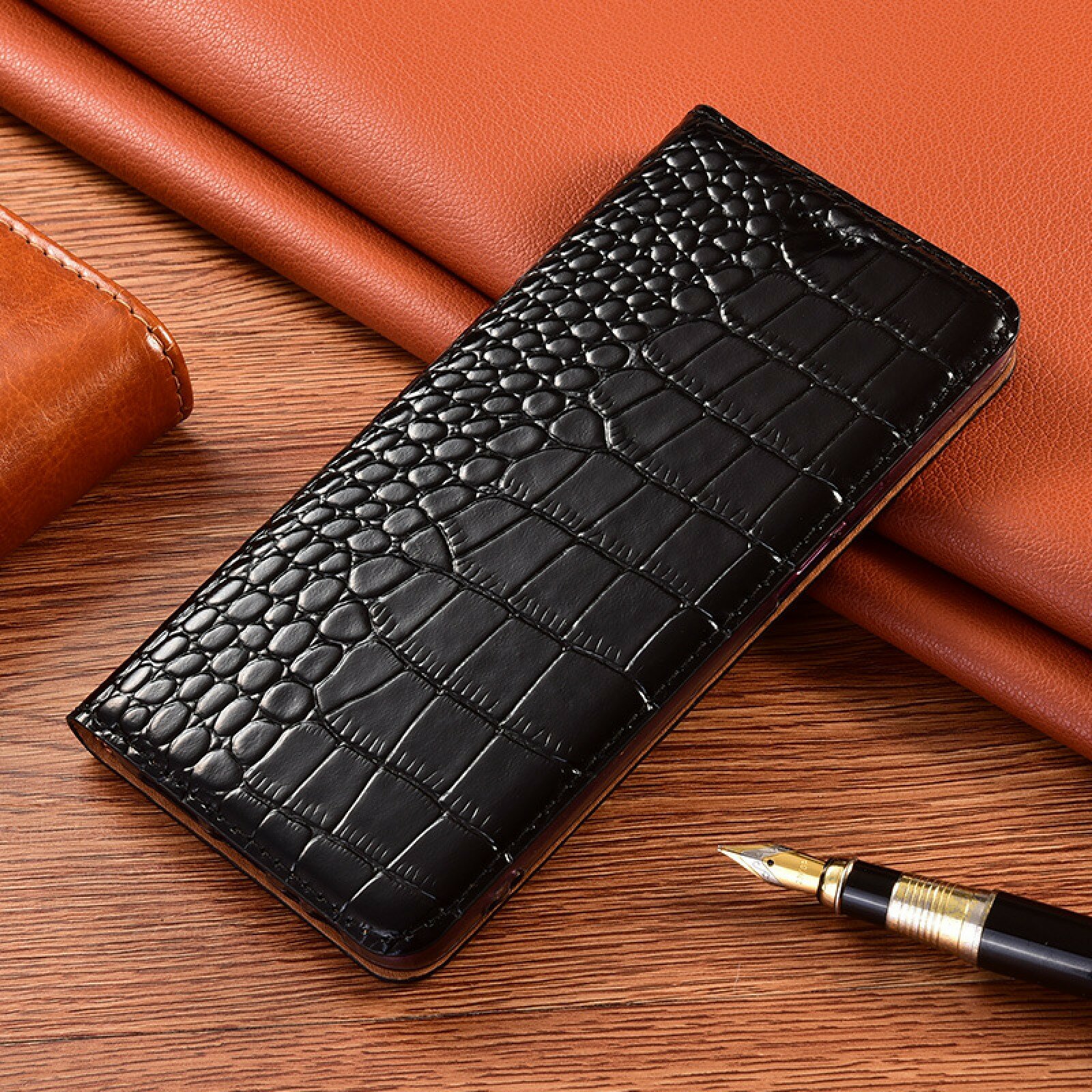 Чехол-книжка MyPads Premium Croco di lusso для iPhone 15 из натуральной кожи теленка с тиснением под крокодила