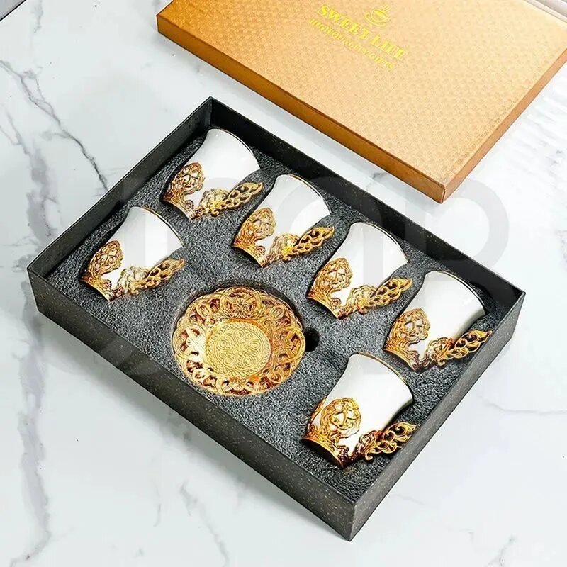 Набор стаканов армуды для чая с блюдцами 12 шт 250 мл белого цвета