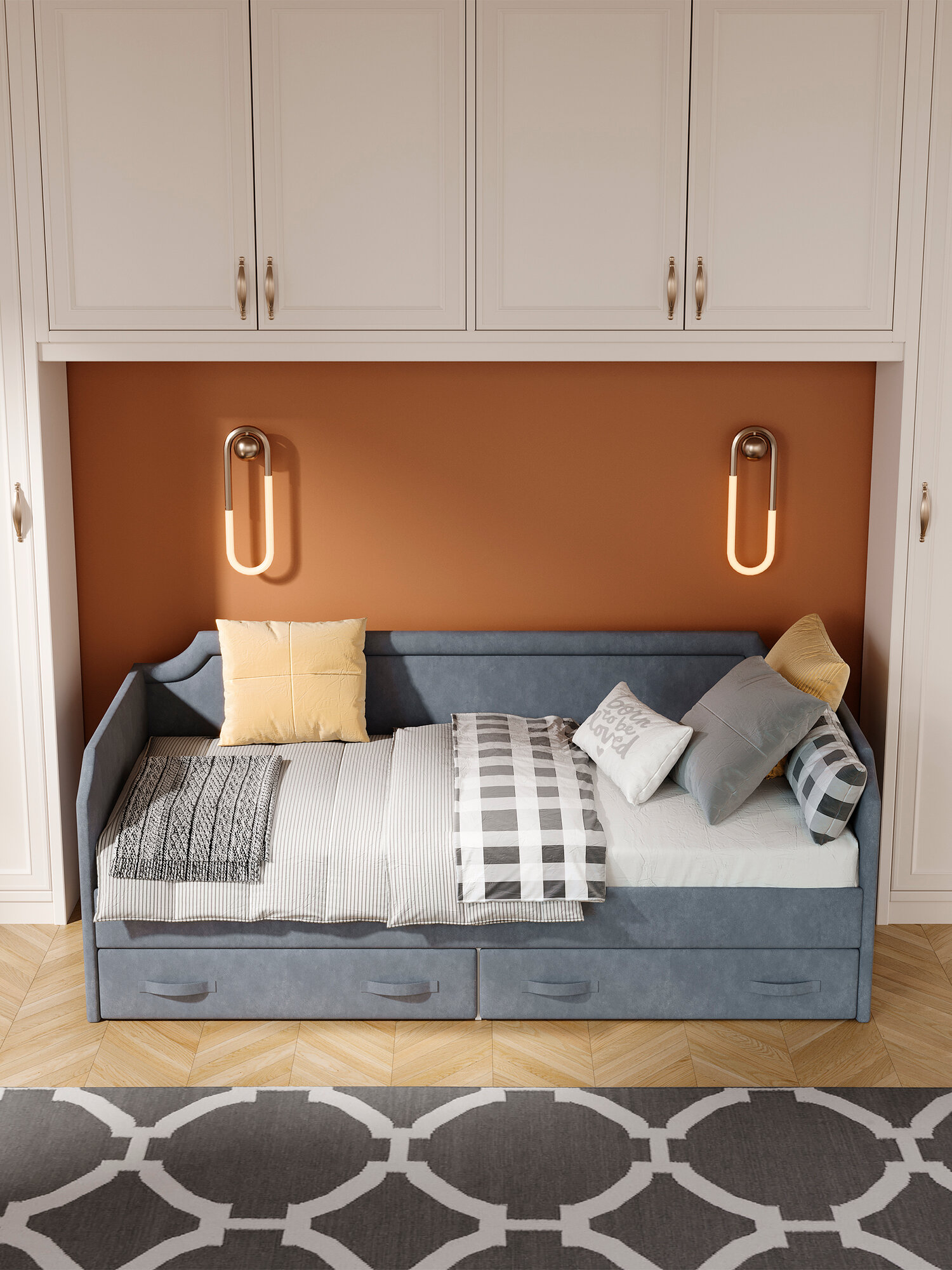 Кантри ТД-308.12.02 Кровать с мягкой обивкой (с ящиками) Тип 1 (900)