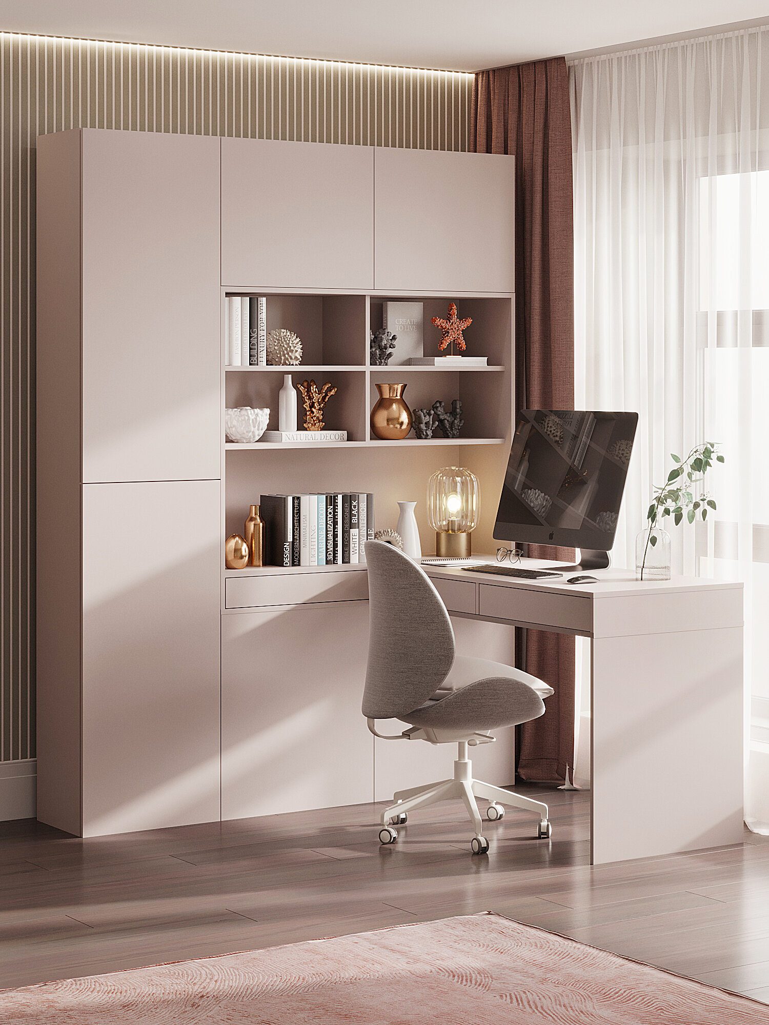 Стол компьютерный со стеллажом и ящиками Click, кашемир, 170х155х214 см