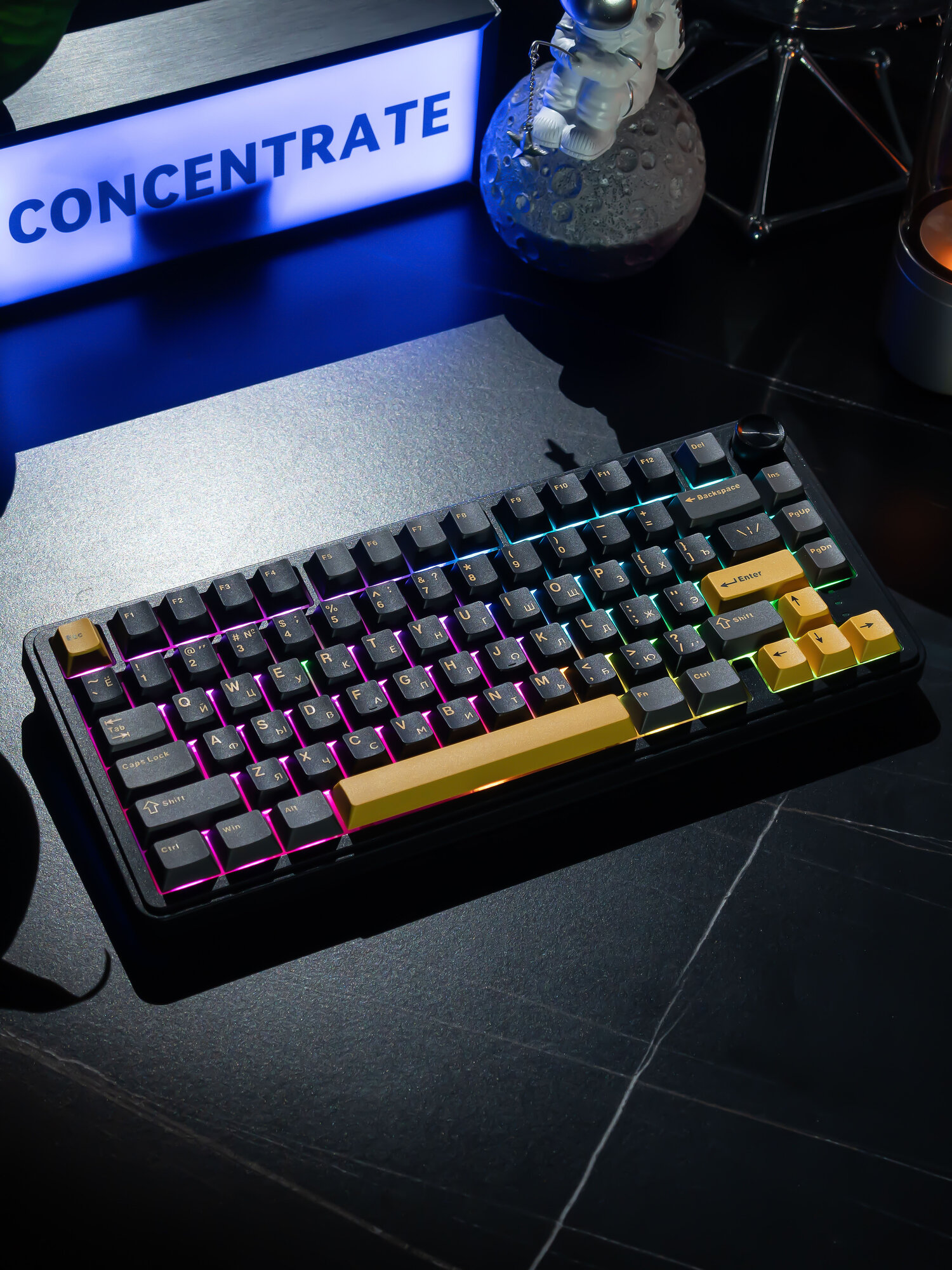 Клавиатура CyberLynx RX75 Pro (Black Gray Yellow, Blue Switch) игровая беспроводная механическая, RGB-подсветка, русская раскладка