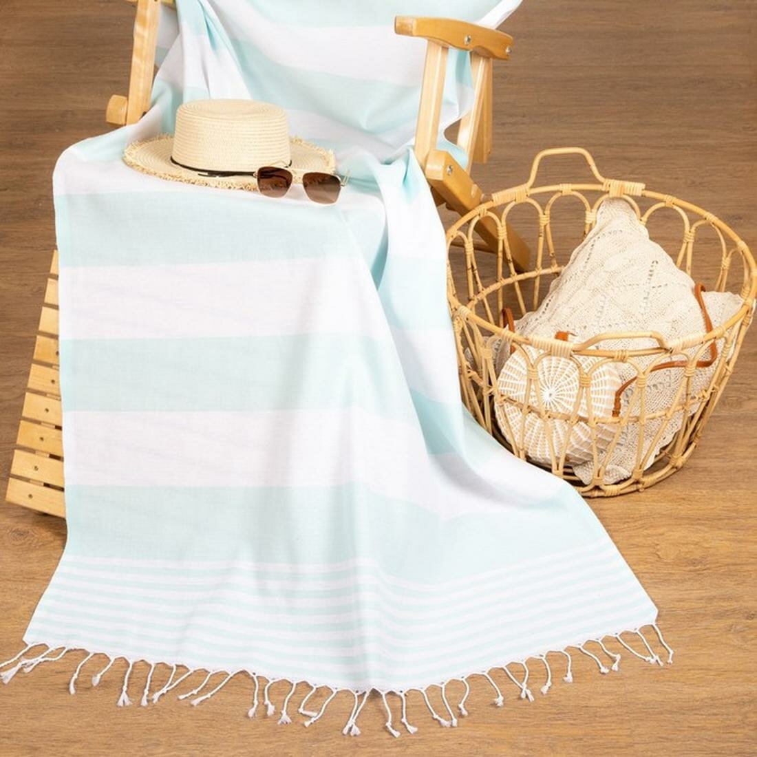 Пештемаль для пляжа, бани, сауны "Фортуна" 100х180 см, мятный