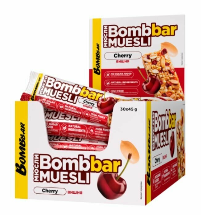 Мюсли-батончики Bombbar Вишня (Веган-продукт), 45 г