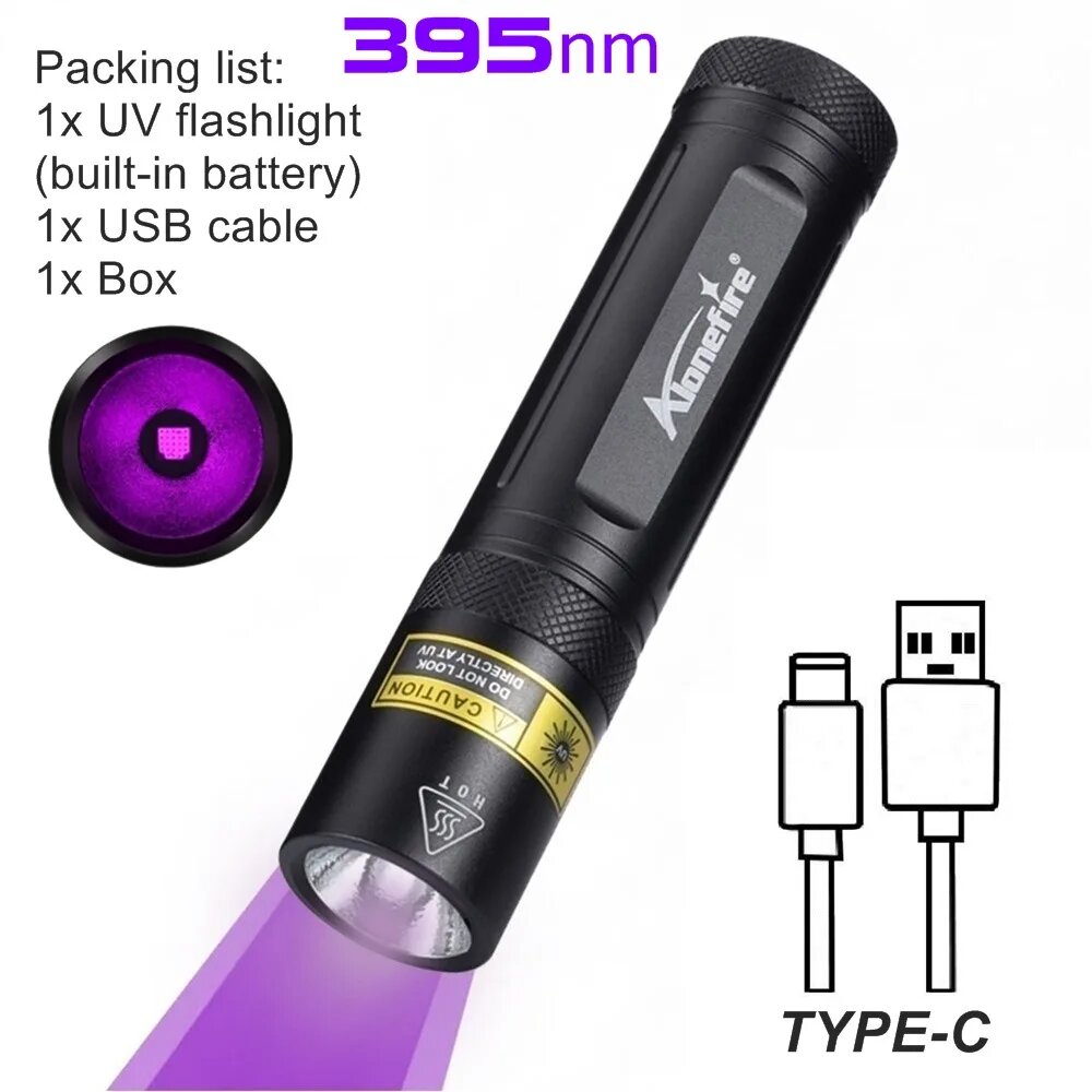 Alonefire SV77 УФ-фонарь 365/395 нм черный 395nm