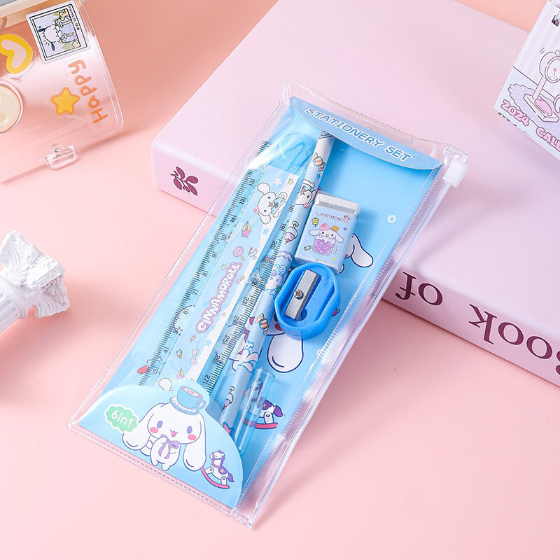 Набор канцелярских товаров Sanrio: линейка, карандаш, ластик, подарок для школьников к началу учебного года, приз для детского сада, оптовая продажа канцелярских товаров.