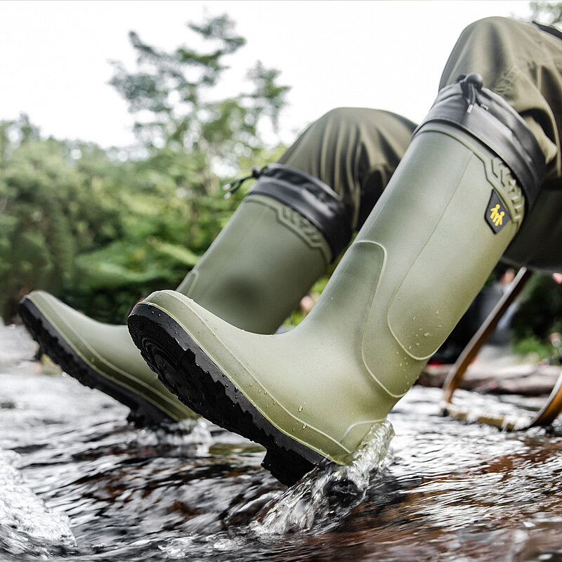 Мужские резиновые сапоги больших размеров, водонепроницаемые и непромокаемые, высокие, с флисовой подкладкой, нескользящие, износостойкие, подходят для работы, рыбалки и других видов деятельности. Размер обуви. EU:42