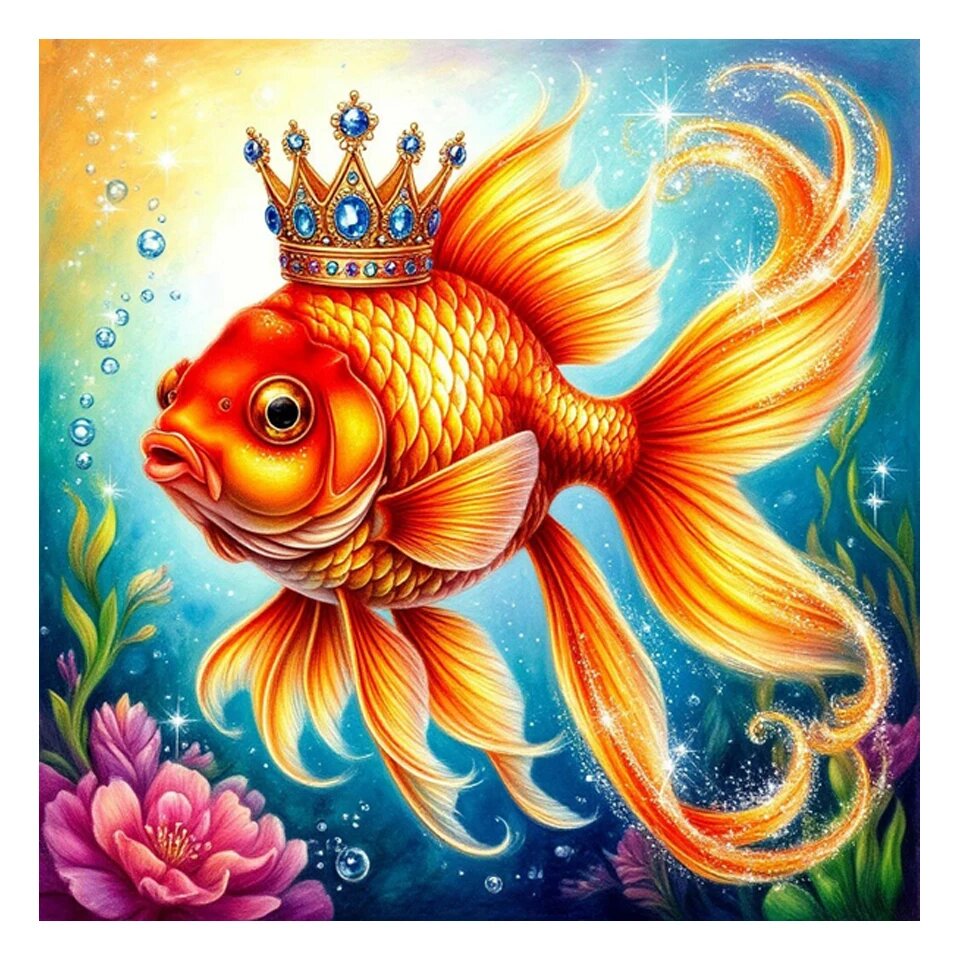 Алмазная вышивка Золотая рыбка с короной, 30x30 см
