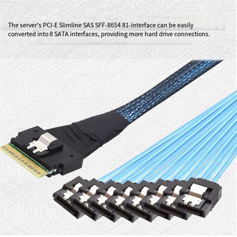 Высокоскоростной кабель PCIe 4.0 Slimline SlimSAS SFF-8654 8i на 8X 74-контактный для подключения целевого жесткого диска, 1 м