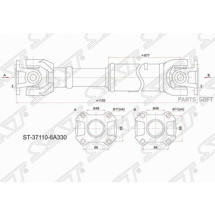 Вал карданный Toyota Land Cruiser (J100, J80) 89-07 от официального дистрибьютора, SAT, артикул ST371106A330