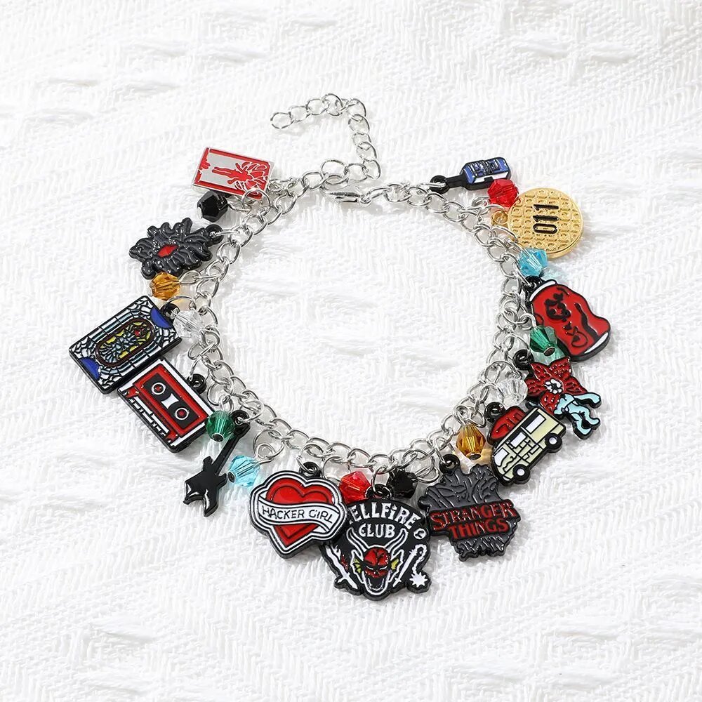 Браслет Stranger Things с подвесками из нержавеющей стали, силикона для подростков и взрослых, модный подарочный бэнгл.
