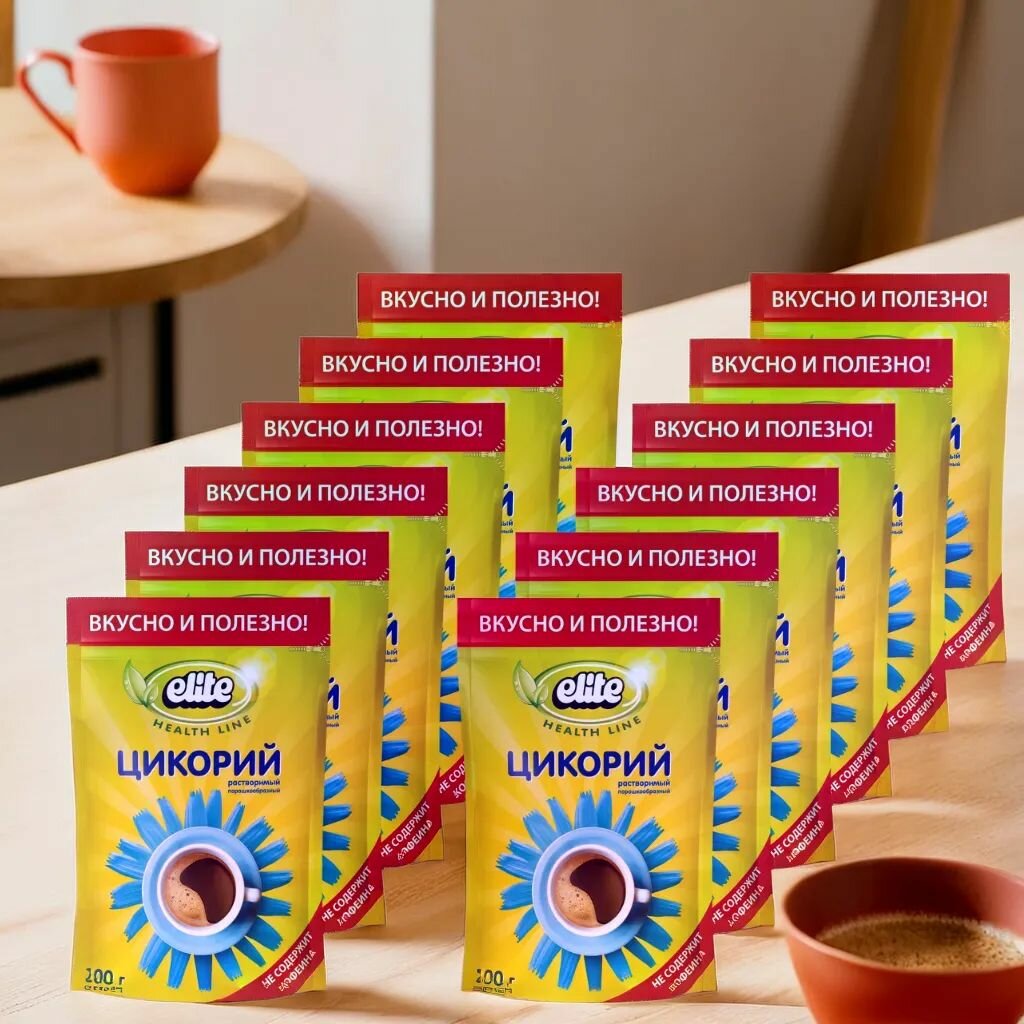 Цикорий растворимый Elite Health Line. 12 шт по 100гр. Цикорий Элит