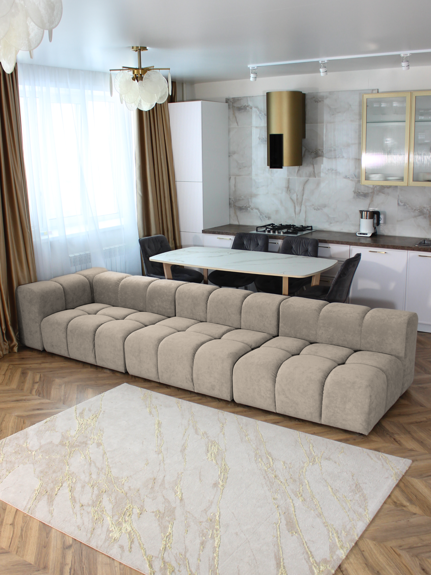 Диван модульный Квадро, бежевый, 350x105x62