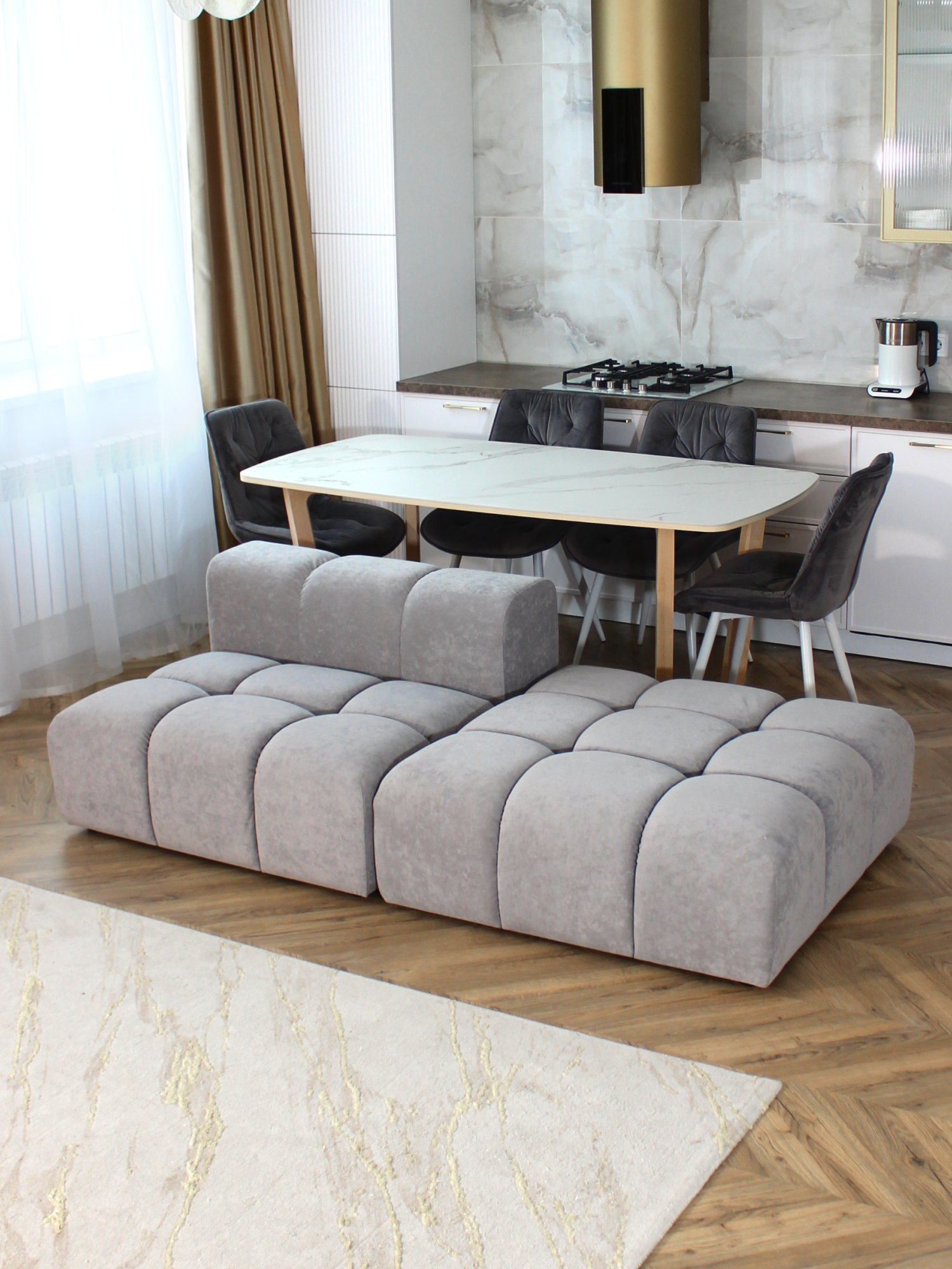 Диван модульный Квадро, серый, 210х105х62