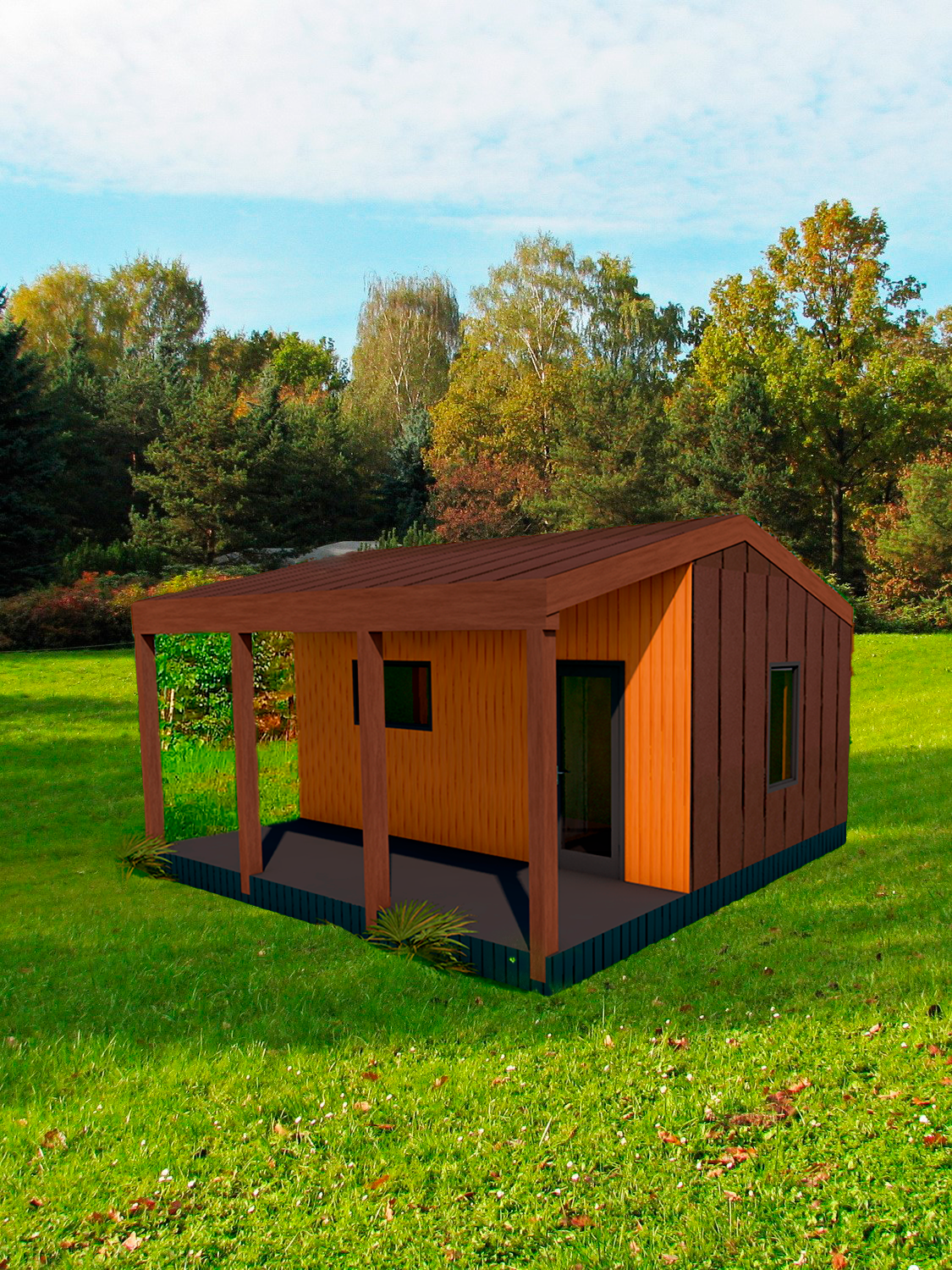 Проект каркасной кладовки с двумя помещениями и с навесом 6.0х6.0 м