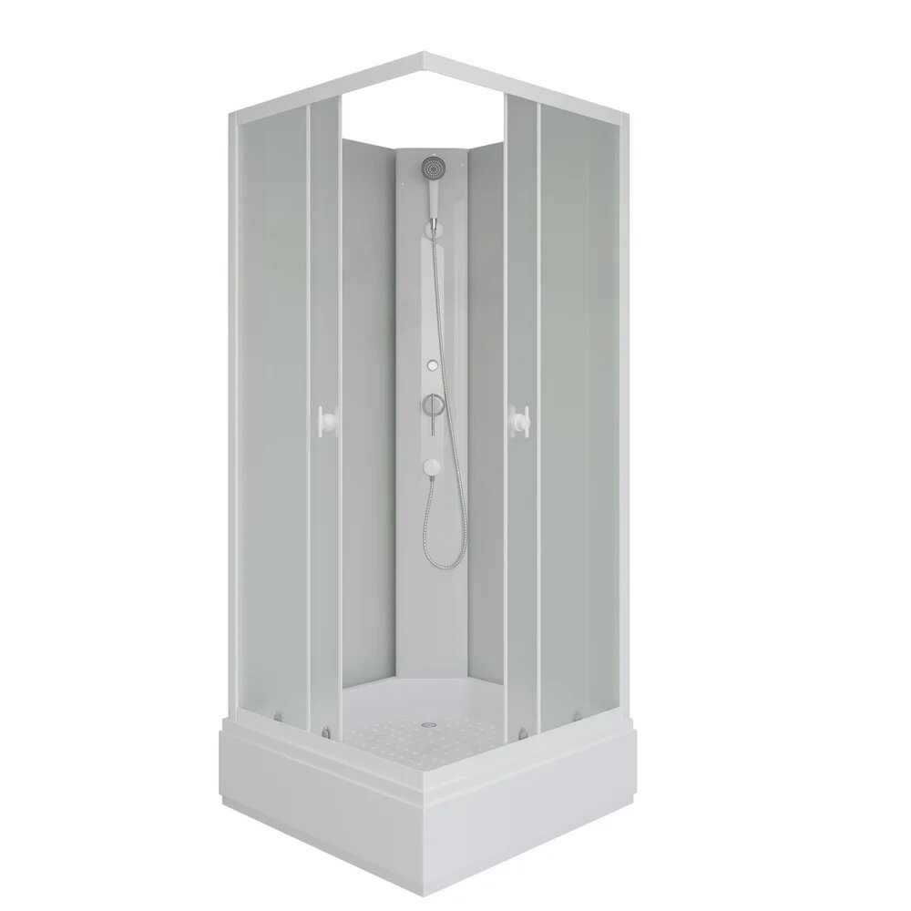 Душевая кабина Niagara Промо (Promo) P80/26Q/MT/BK стеклянная, 80x80, открытая (без крыши), квадратная, с матовым стеклом, без гидромассажа, средний поддон, с белым профилем