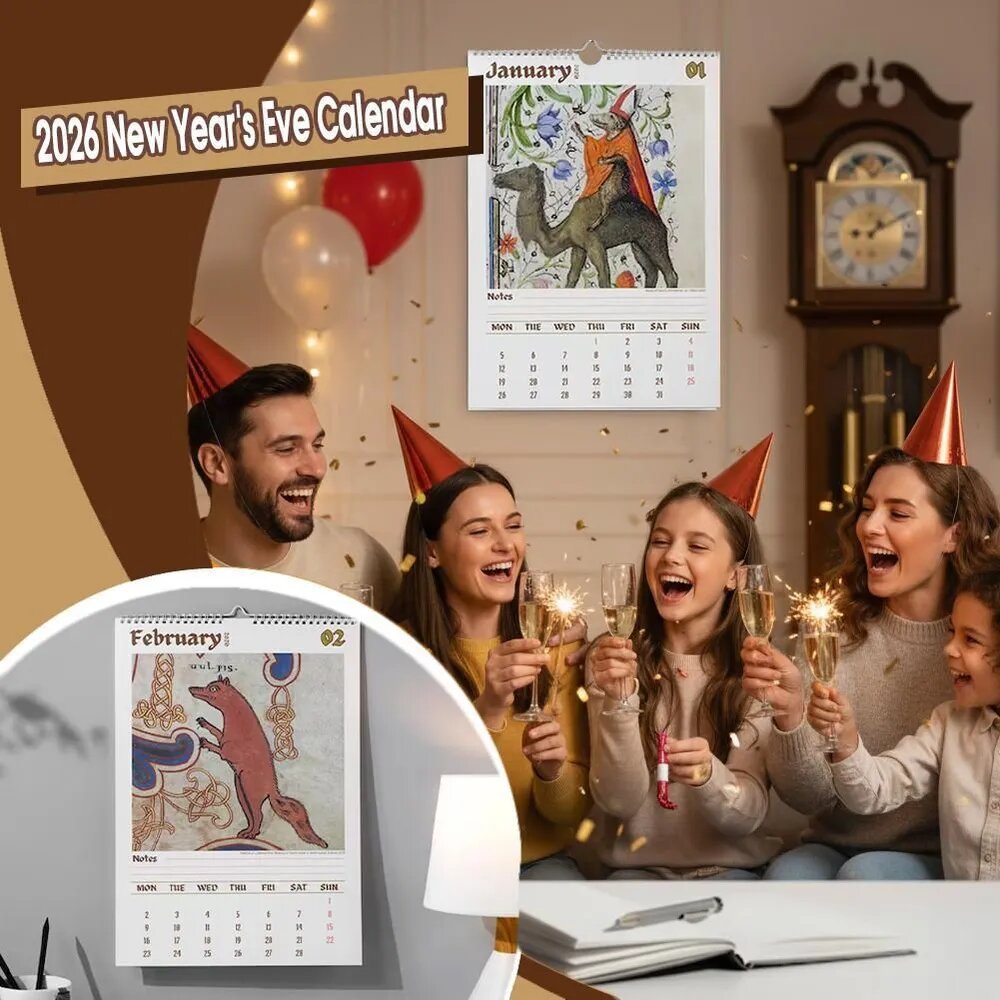 Календарь Ugly medieval animals 2026 12 month calendar ретро-стиле бумажный настольный — фото 1