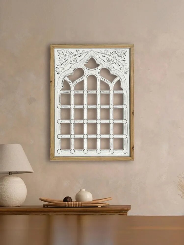 Декоративное фальш-окно из дерева, резное, белого цвета, для украшения интерьера
