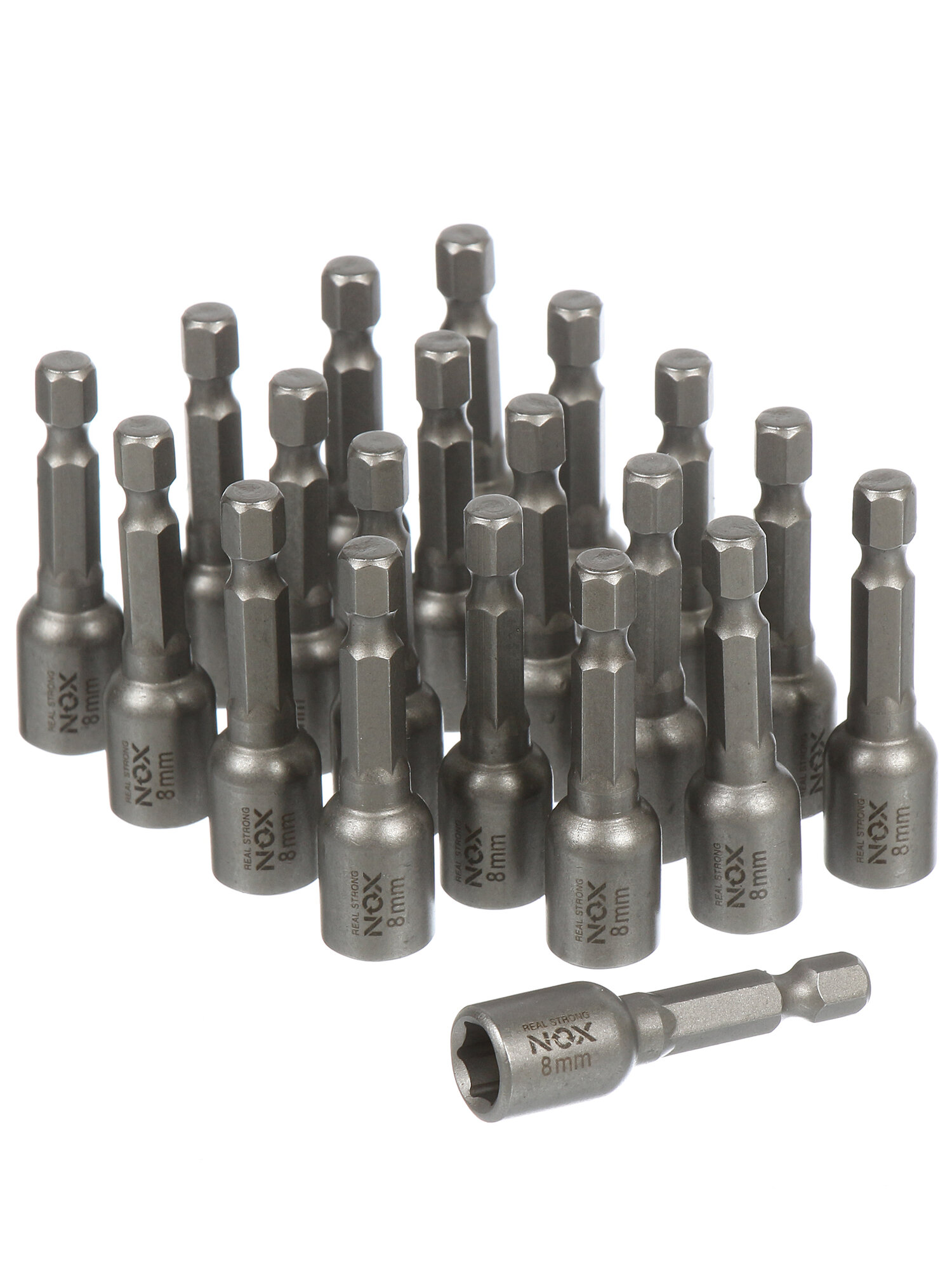 Ключ-насадка Nox 8х48 мм для кровельных саморезов, 20 шт, магнитный адаптер, бита для шуруповерта и дрели