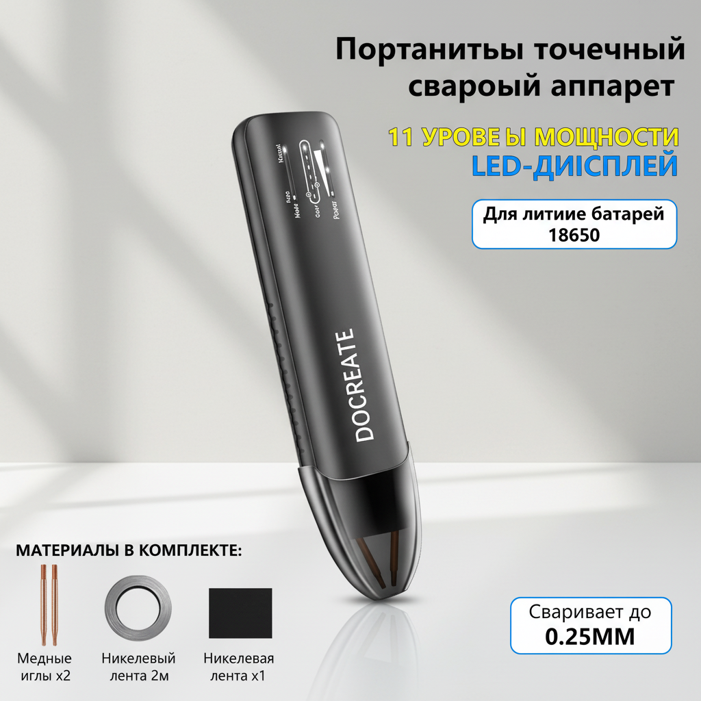 Портативный точечный сварочный аппарат для литиевых батарей 18650, 11 уровней мощности, LED-дисплей