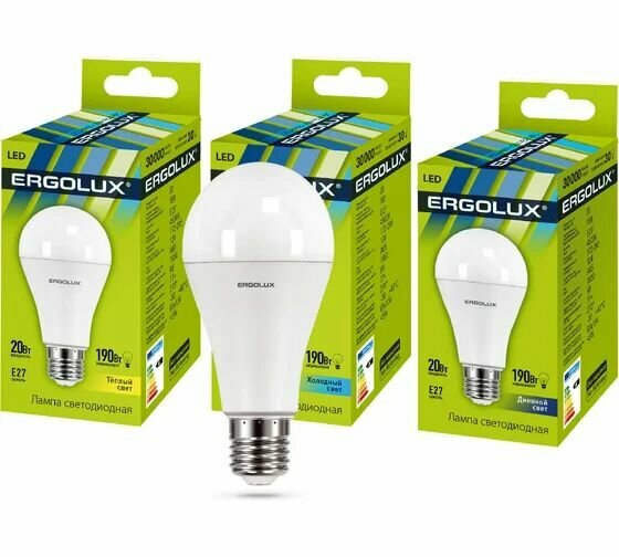 Электрическая светодиодная лампа Ergolux LED-A65-20W-E27-6K ЛОН 20Вт E27 6500K