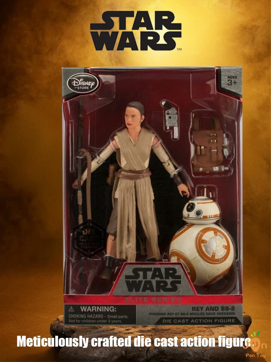 Звездные войны, Disney Store Star Wars Rey and BB-8 Elite Series Die Cast Action Figures / 6-дюймовая маленькая скульптура классических персонажей с аксессуарами, такими как рюкзак, посох и подставка