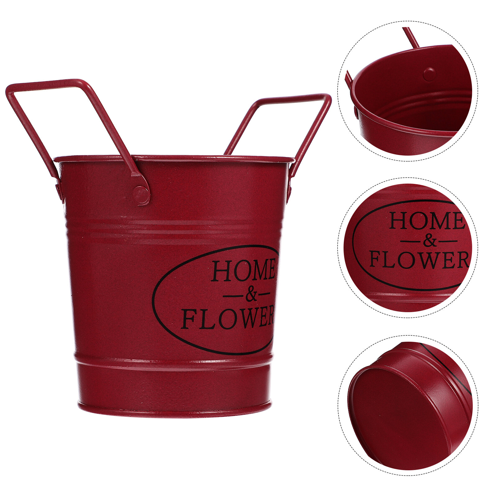 Декоративный металлический цветочный ведерко из железа с ручкой, темно-красное, для хранения