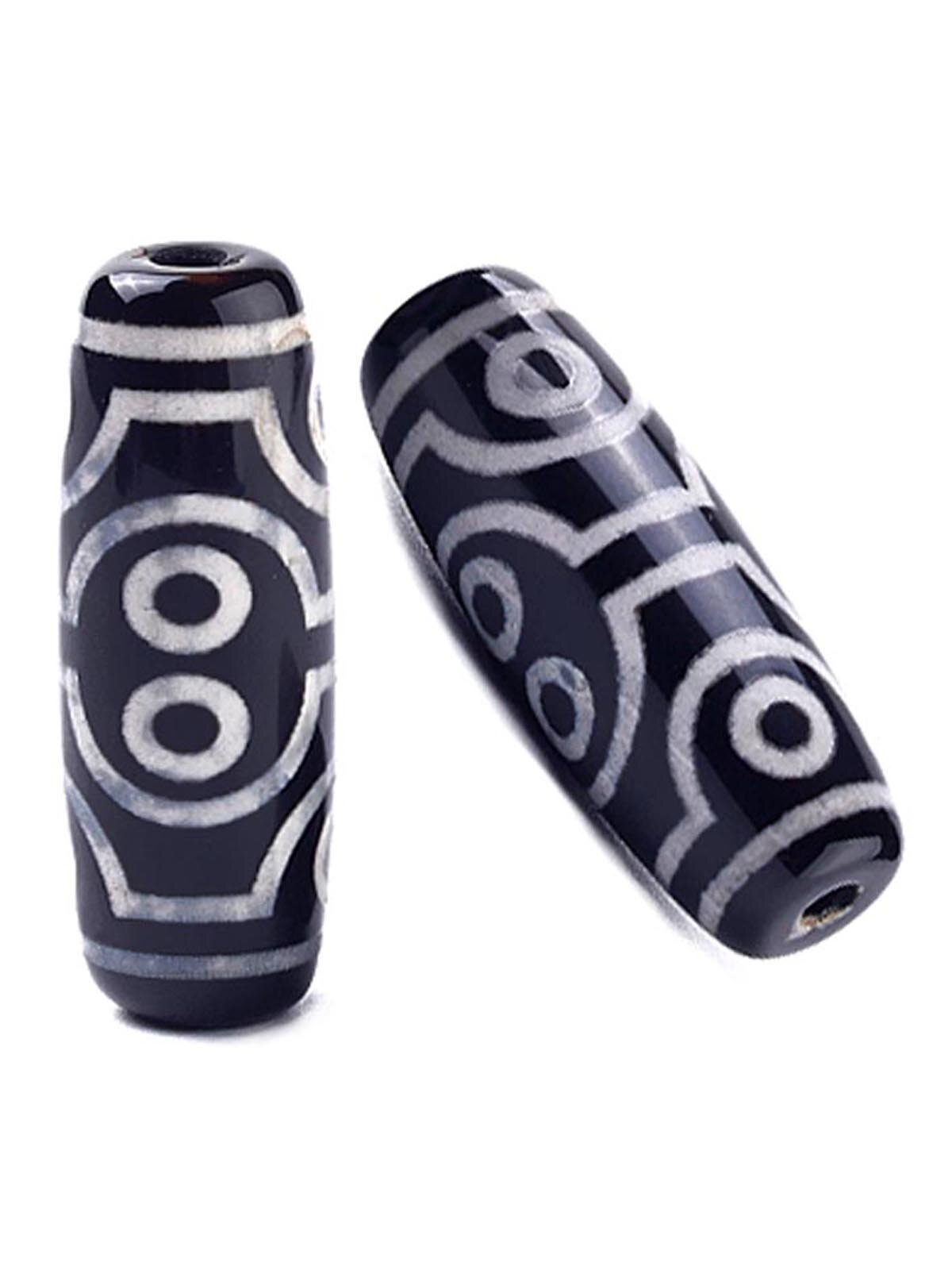 Бусина Дзи натуральный камень Агат черный с белым 8-глазая 0010824 цилиндр 30x12 мм, цена за 1 шт.