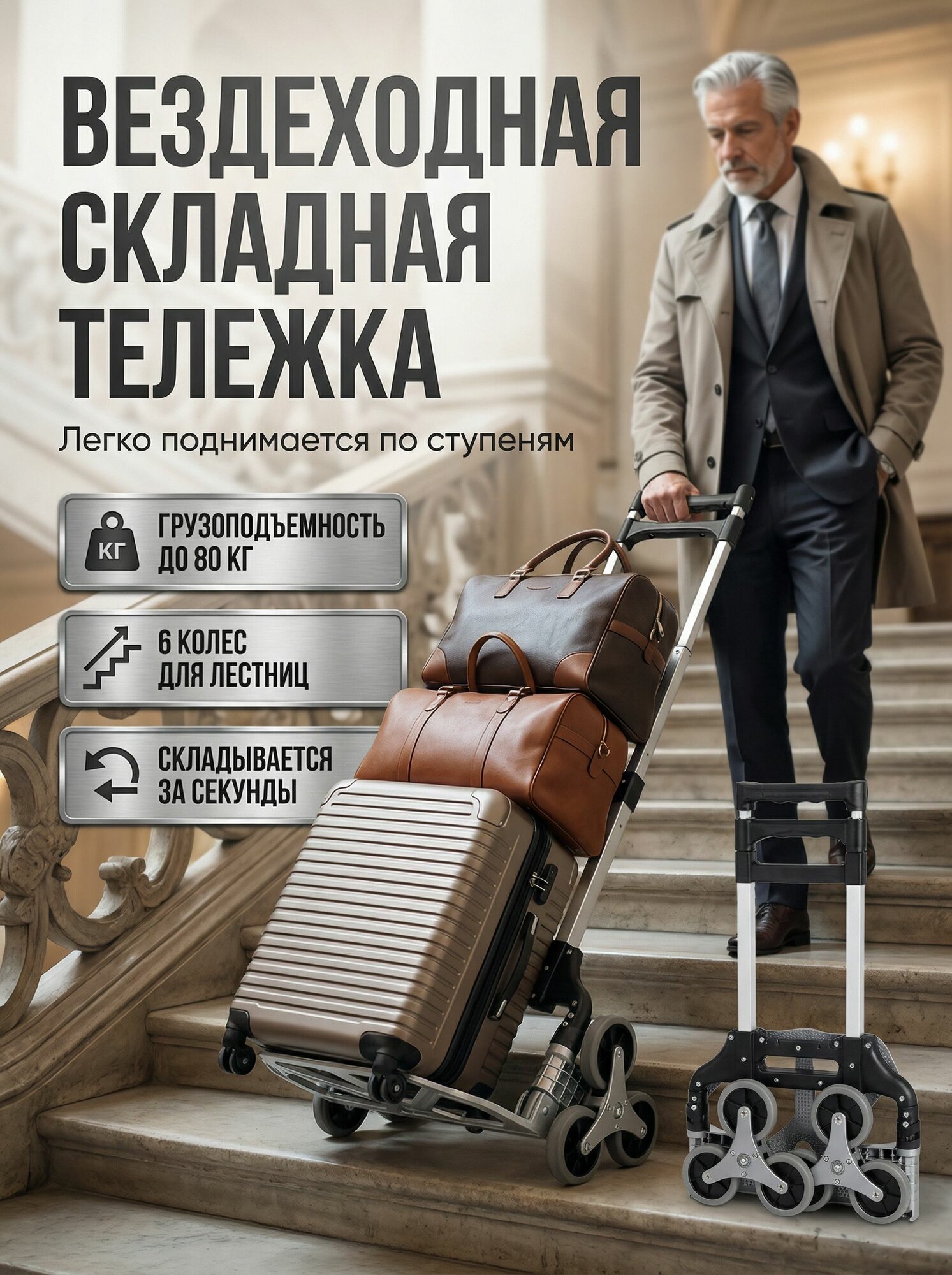 Вездеходная тележка 6 колес