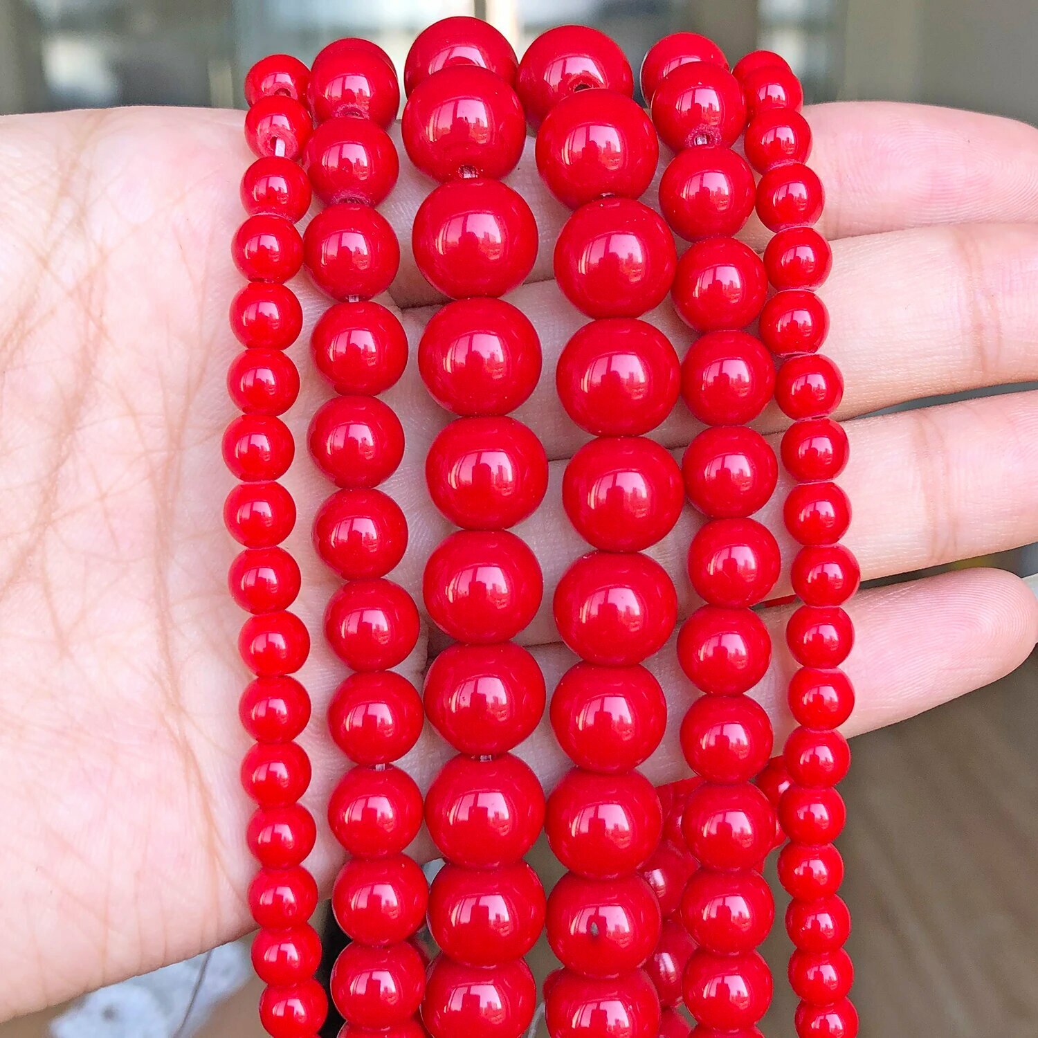 Бусины из агата GMB724 черные матовые круглые 4 6 8 10 12 мм Красный, 6mm 61pcs beads, red coral