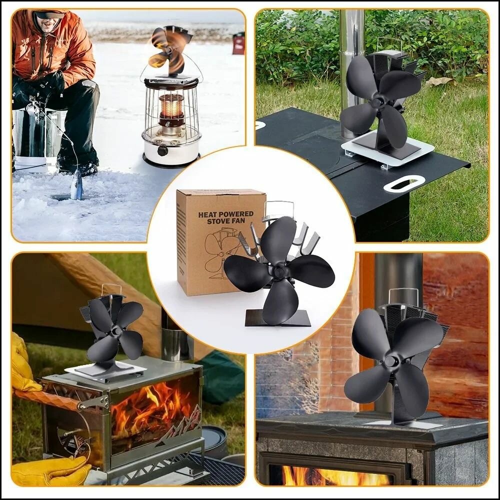 Печной вентилятор / Беспроводной бесшумный каминный вентилятор для дровяной печи с термометр