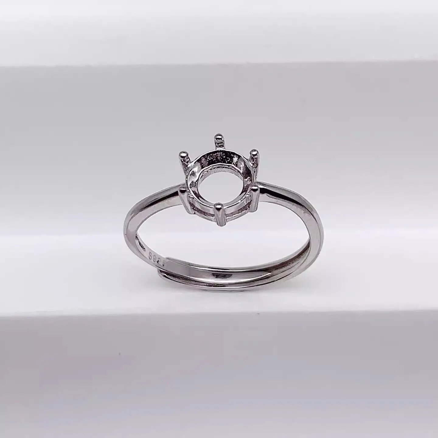 Кольцо из серебра S925 для самостоятельной сборки с камнями 2-12 мм 6mm, Platiumn-plated