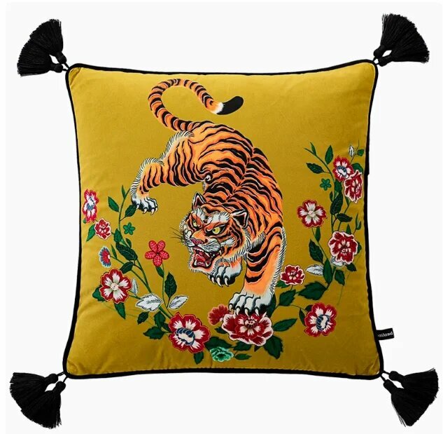 Бархатный чехол для подушки Formaso, тигр, 45x45 см