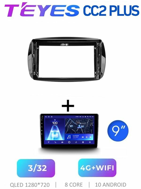 Магнитола 9" Teyes CC2 Plus 3/32 Gb для Mercedes Benz Smart Fortwo 3 C453 A453 W453 2014-2020