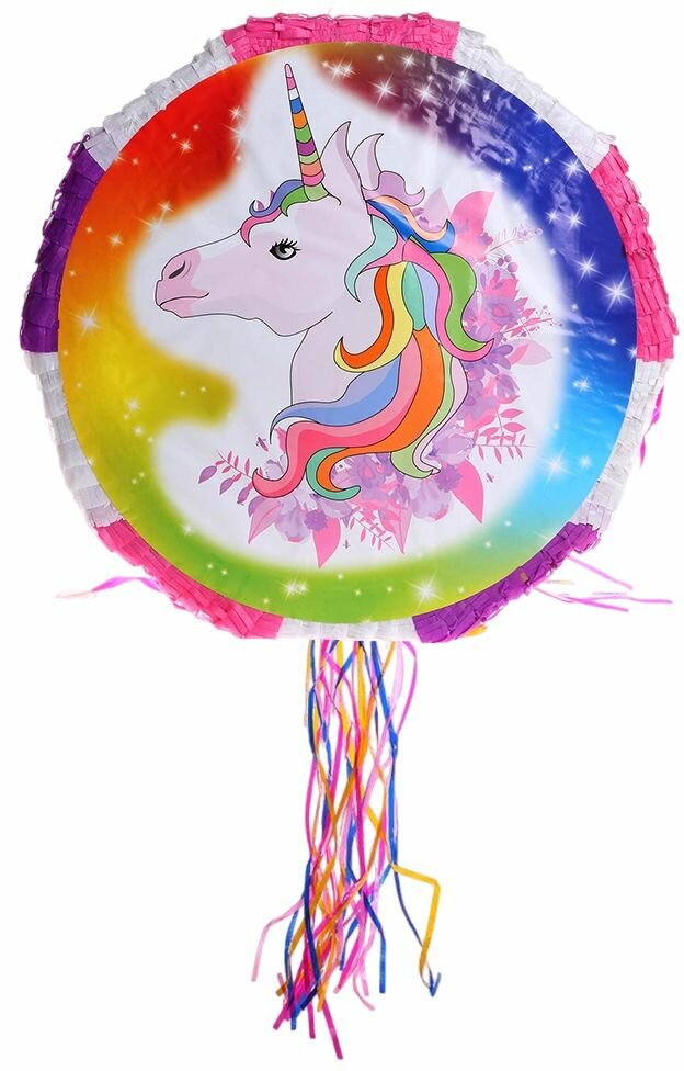 Пиньята "Единорог", полая игрушка-аттракцион для детского праздника, фигурка с яркими лентами, без наполнения