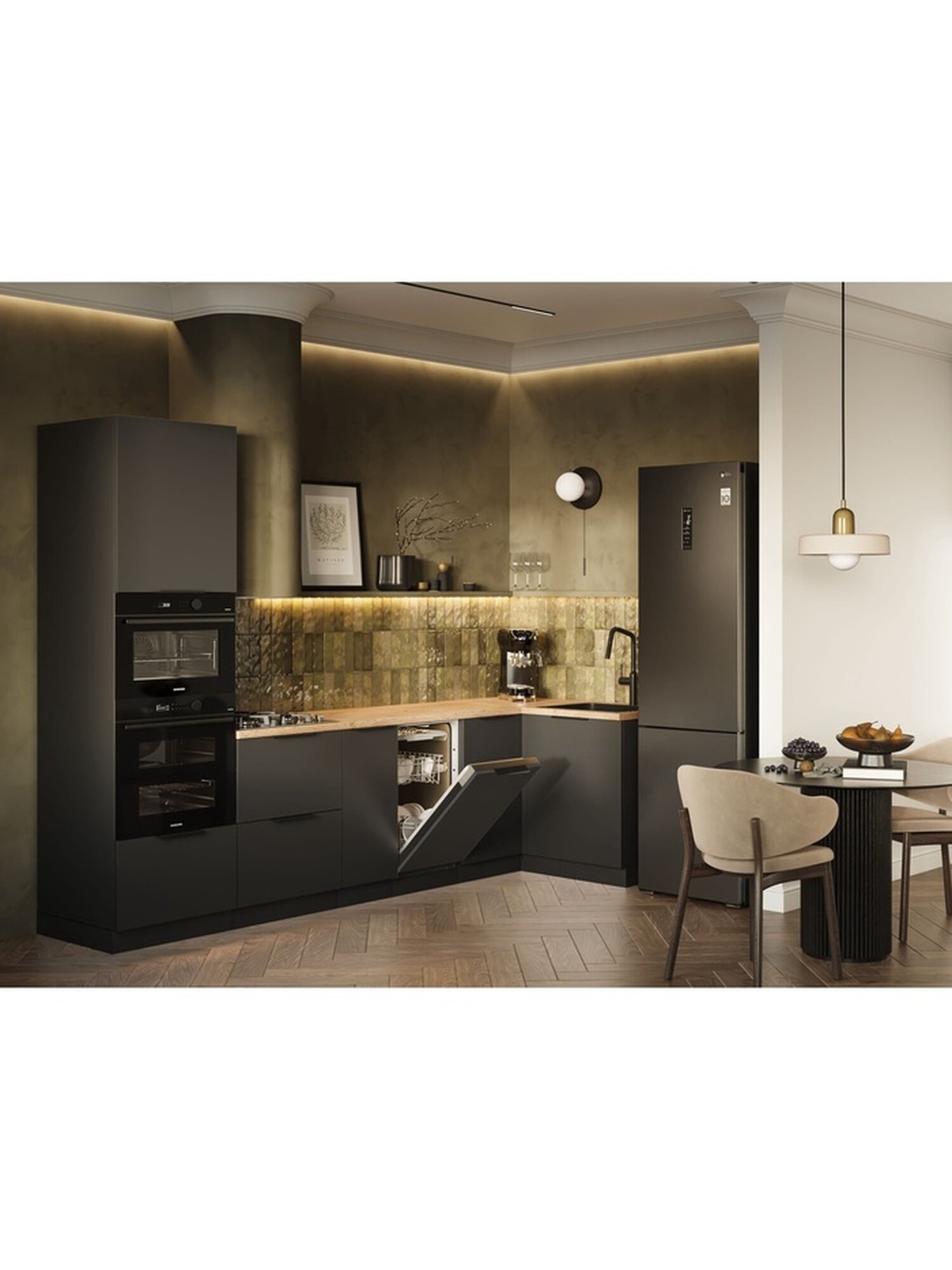 Кухонный гарнитур без верха угловой Виктория 3000х1200, Графит