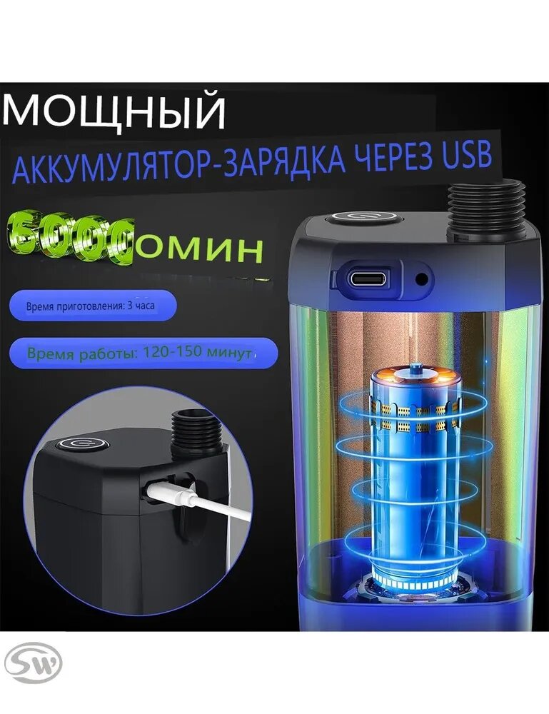 Переносной душ аккумуляторный с цифровым дисплеем, регулировкой расхода воды и фильтром, черный, длина шланга 2 м — фото 1