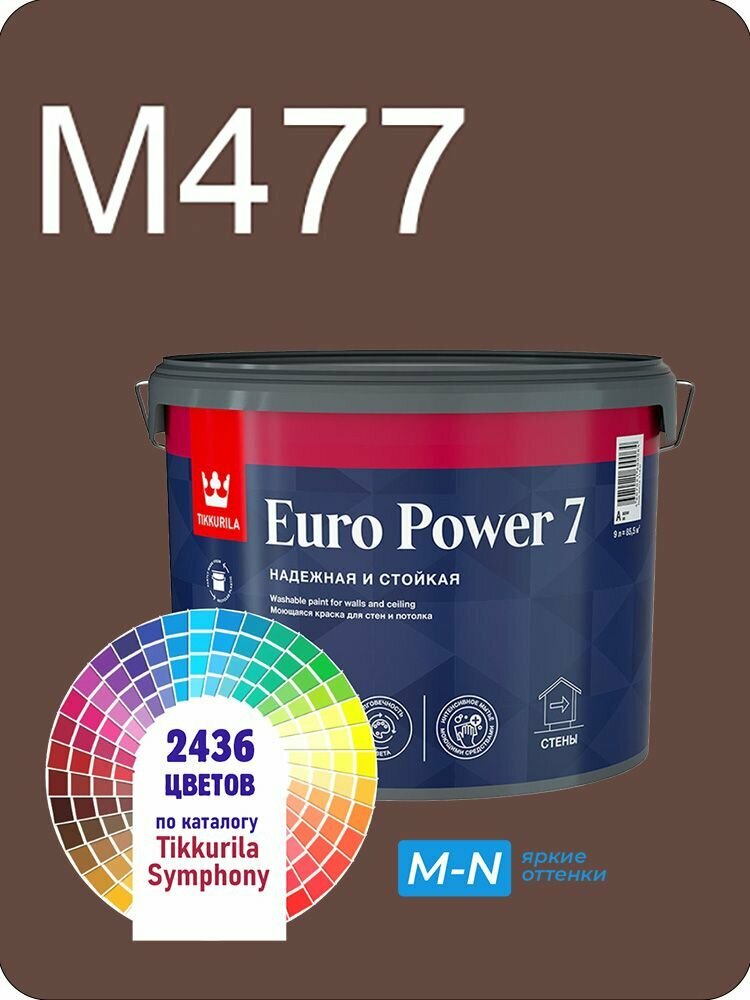 Краска для стен и потолков Tikkurila Euro Power 7 9л. яркие оттенки M477
