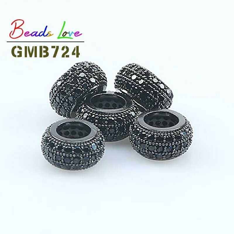 Бусины GMB724 латунь микропаве кубический цирконий 3шт 7x3mm, Black Black CZ