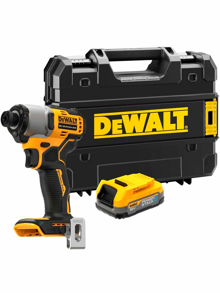 Аккумуляторный бесщеточный ударный шуруповерт DEWALT, 18 В, 192 Нм, 4200 уд/мин, 3200 об/мин, c АКБ 1.7 Ач, без ЗУ, в кейсе TSTAK, DCF840E1T
