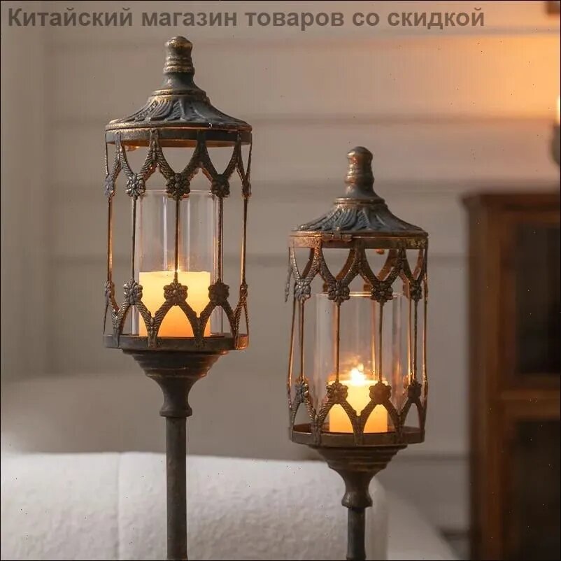 Напольный подсвечник в античном стиле, 1 шт. Металлический фонарь для свечей, декор для дома и праздника — фото 1