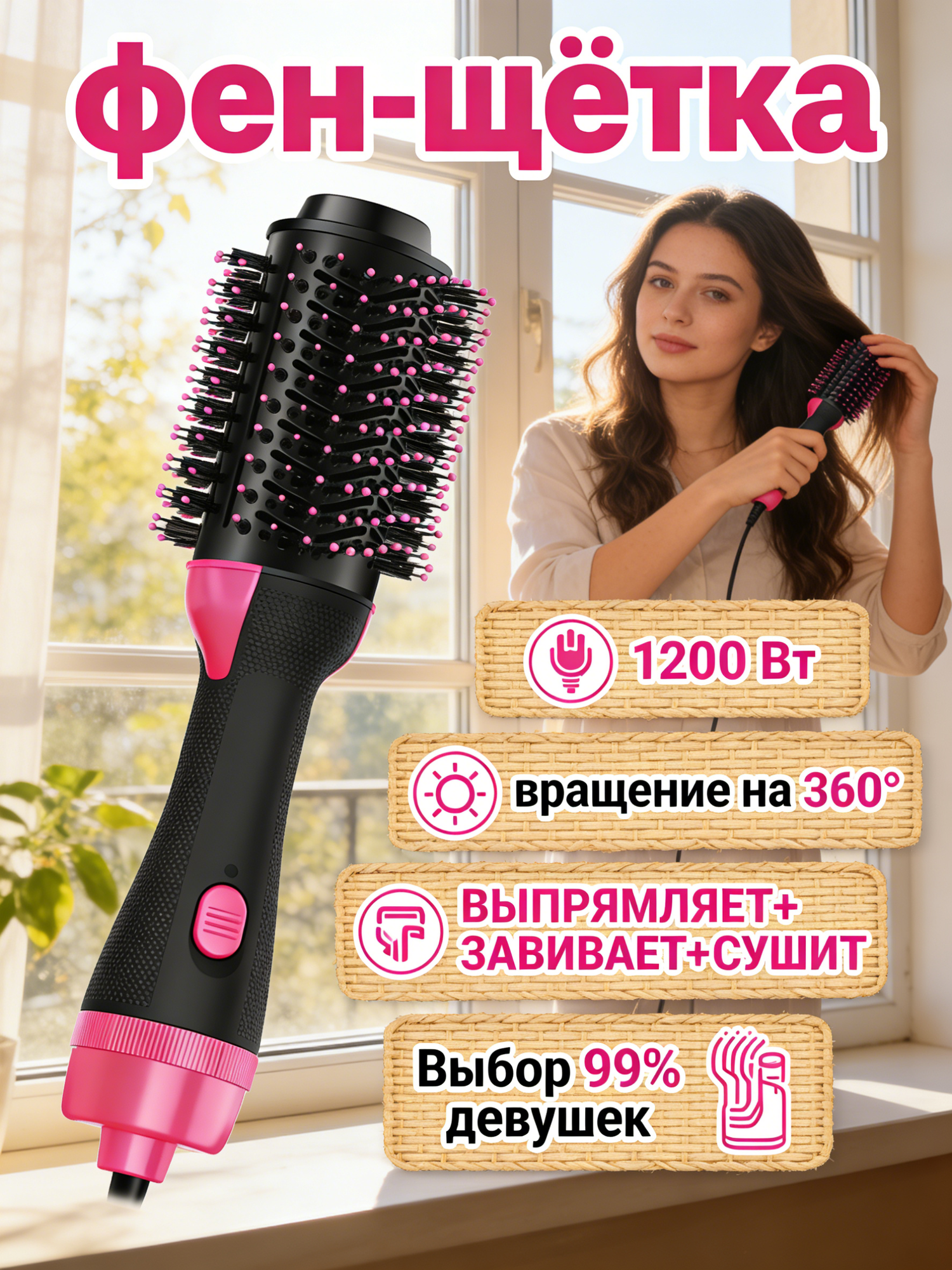 Фен-щетка для волос / Расческа с ионизацией One Step Фен-щётка (расчёска-фен) для волос Hair Dryer 3 в 1