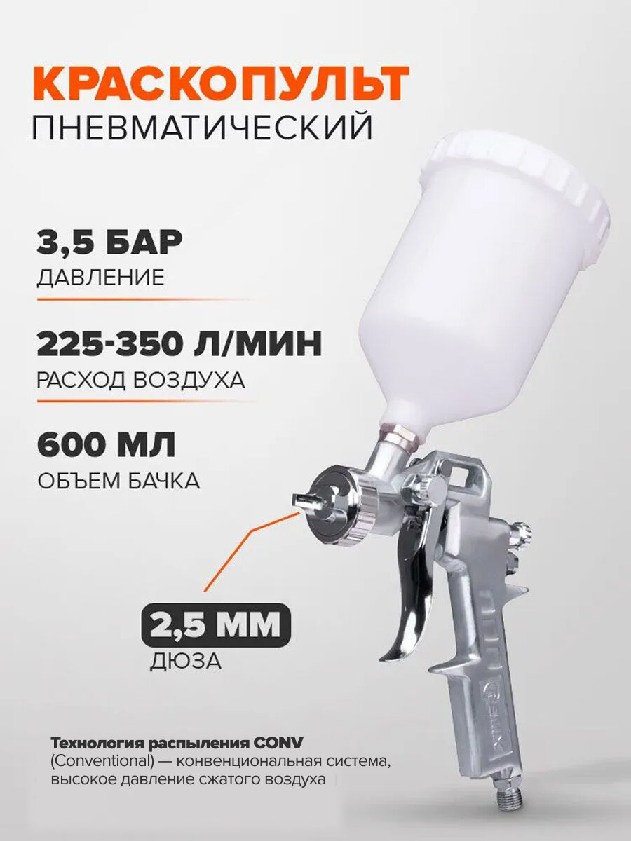 Краскопульт пневматический конвенциональный REMIX S-990G сопло 2.5 мм, 600 мл для компрессора / верхний бачок
