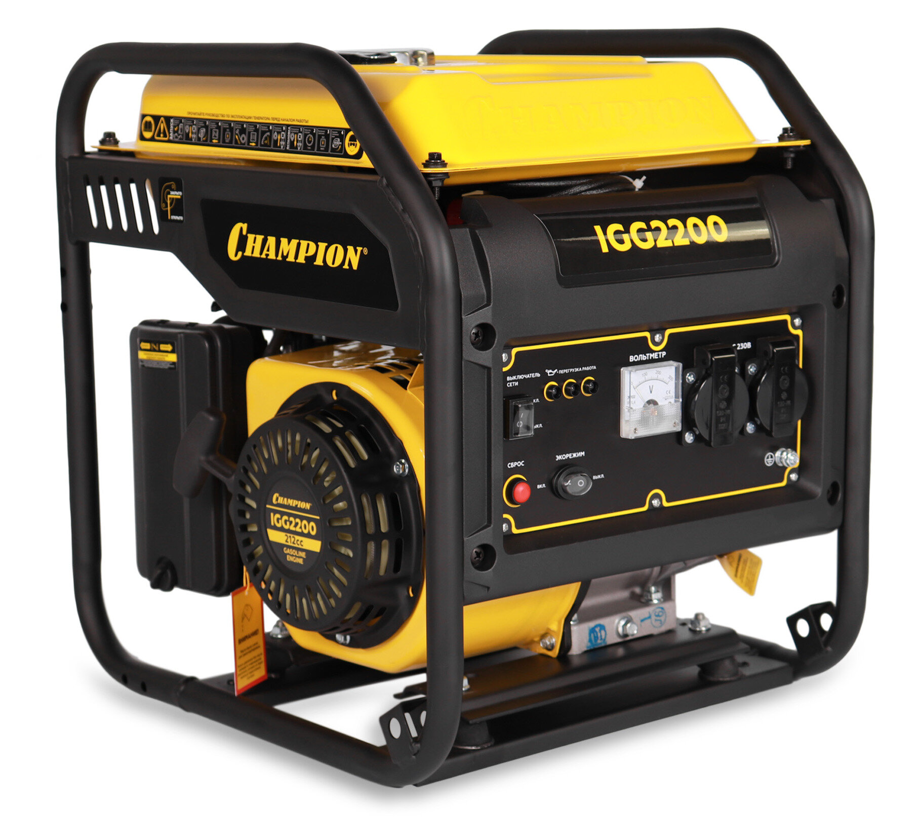 Генератор бензо инверторный CHAMPION IGG2200 (2.0/2.1кВт, 7.0л. с, 7.0л, 25кг)