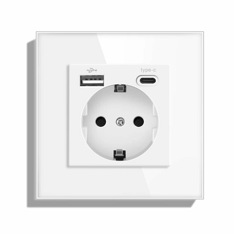 NOVSKI Розетка с USB Type-C, стеклянная, 250В, 16А