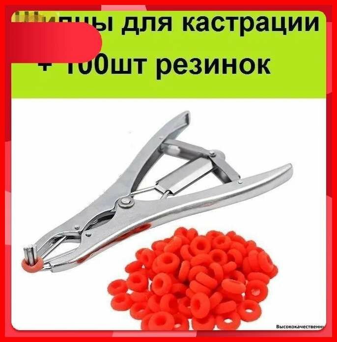Щипцы натяжные для кастрации + 100 колец-резинок для овец, ягнят. Эластратор для баранов, козлят, козлов Новая модель 2025