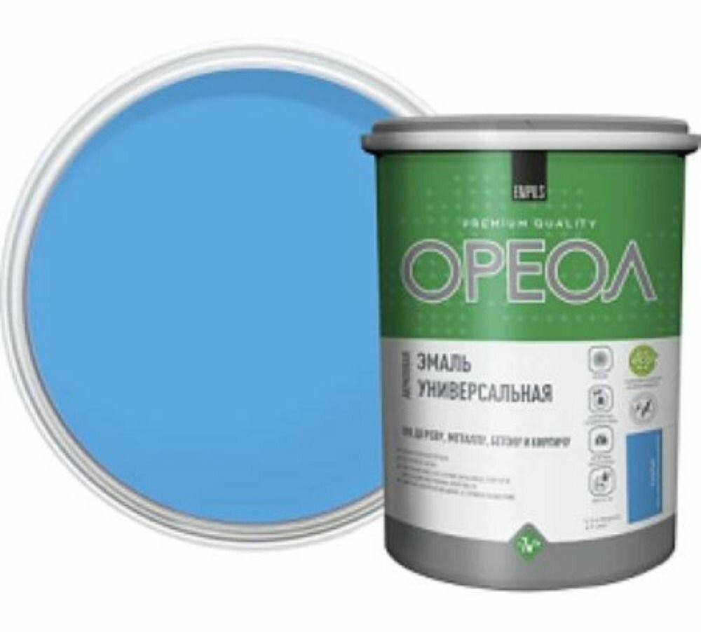 Эмаль Ореол акриловая, универсальная, голубая, 1 кг